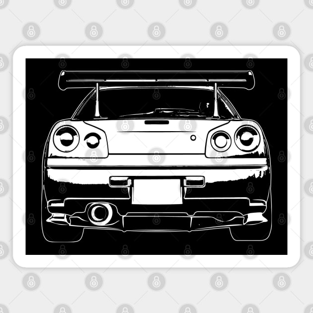 White Skyline GTR R34 Back View Sketch Art - Nissan - Magnet | TeePublic