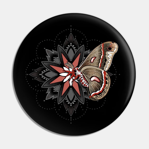 Cecropia Moth Mandala - Moth - Pin | TeePublic