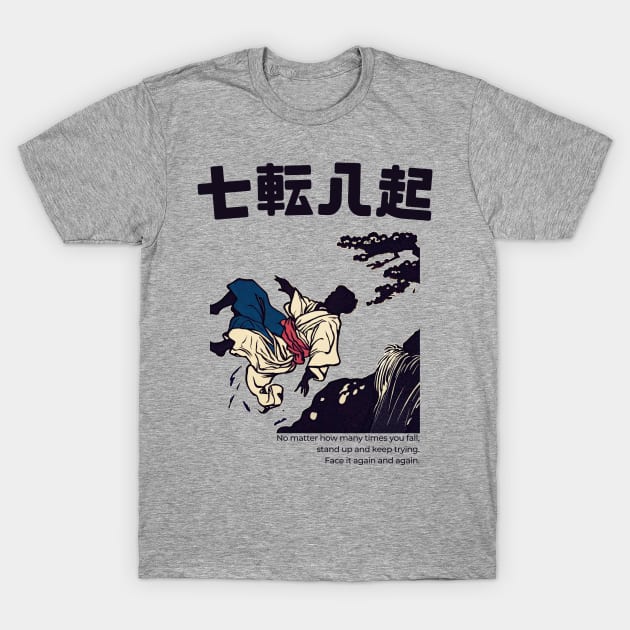 Japanese Kanji Art "Never Give Up" - Falling Man - Japanese - T-Shirt ...
