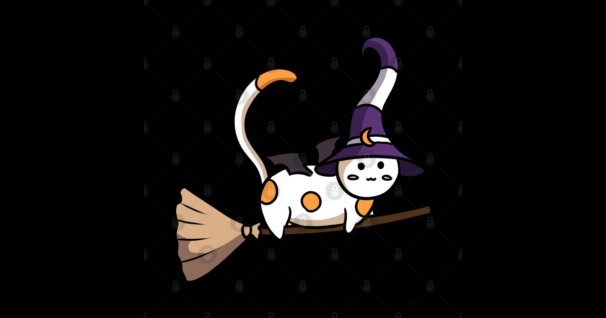 Cute witch cat flying on a broom Sticker - Cat - Sticker | TeePublic