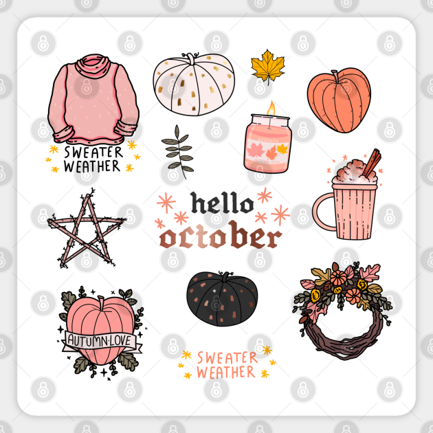 Hello October - Autumn - Sticker | TeePublic