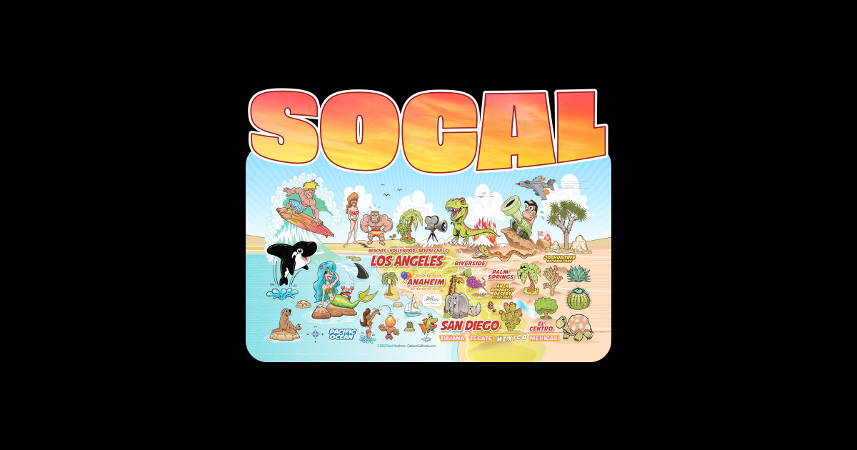 SoCal Cartoon Sunset - Socal - Sticker | TeePublic