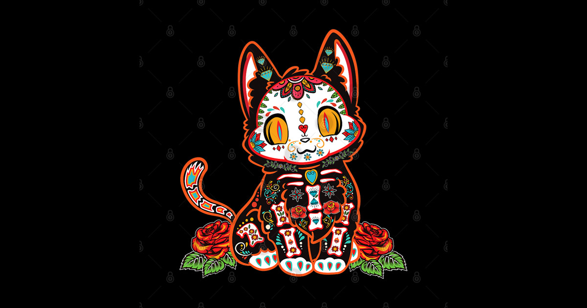 Cat dia de los muertos day of the dead El Gato sugar skull - The Dead ...