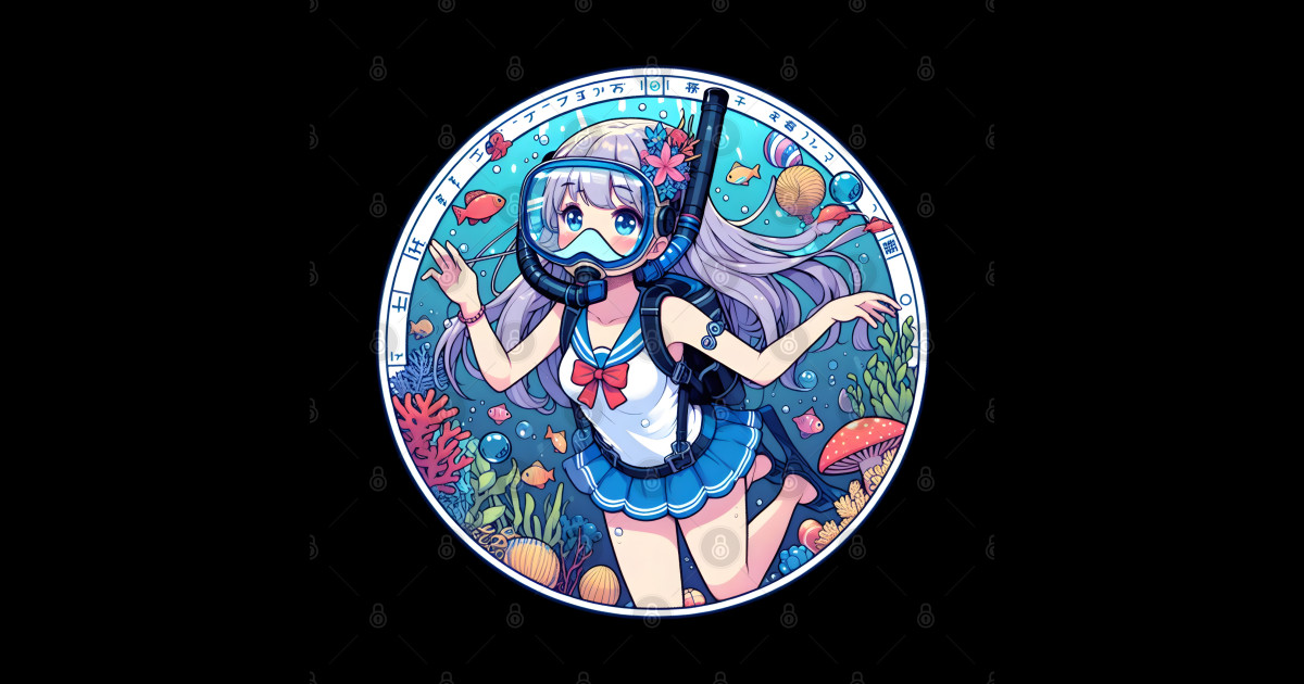 Anime girl snorkeling - Snorkeling Lover - Sticker | TeePublic