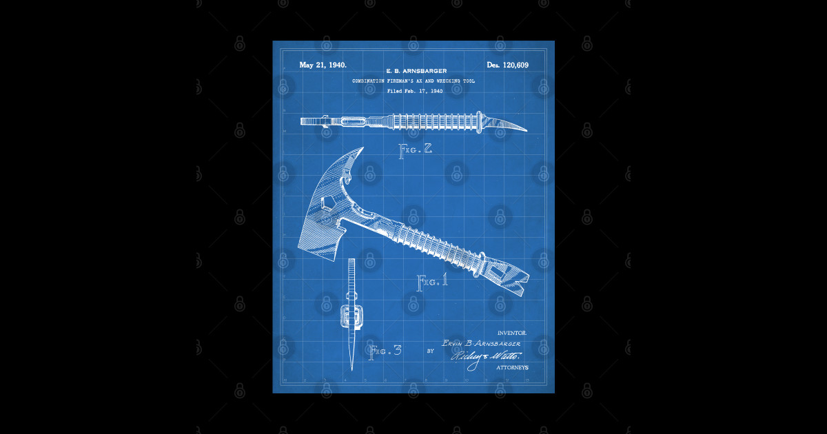 Firemans Axe Patent - Fire Fighter Art - Blueprint - Firemans Axe ...