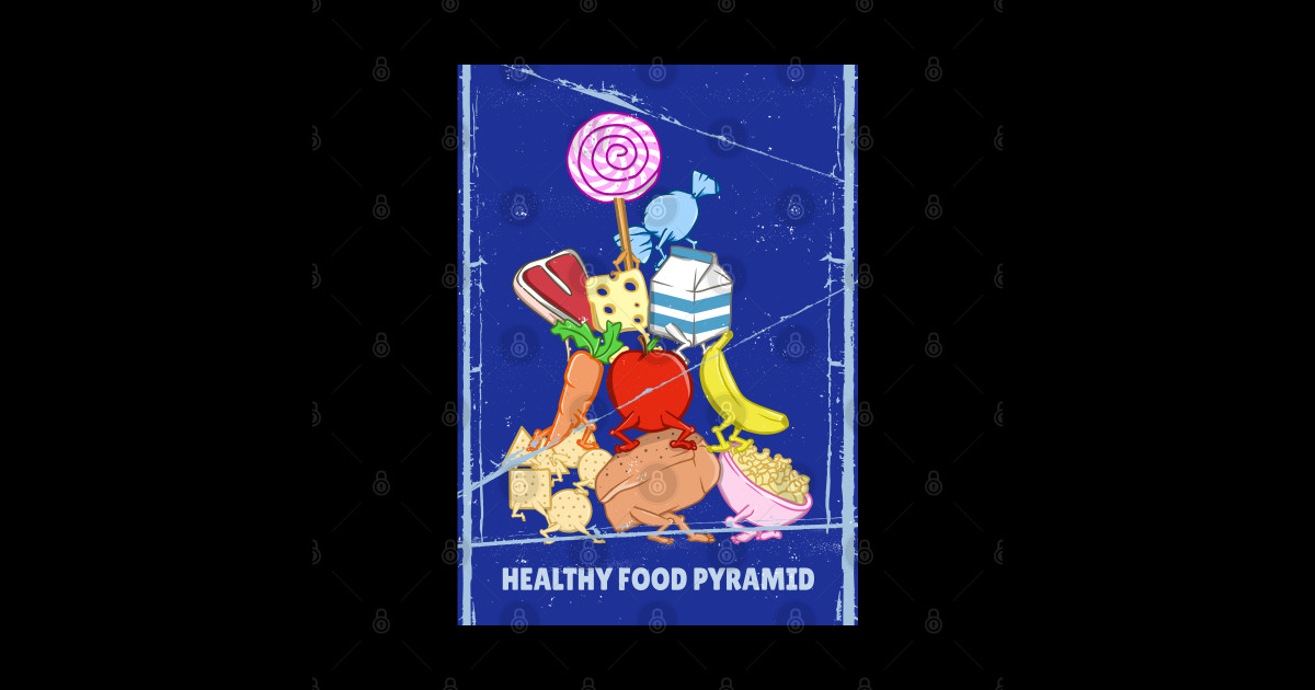 Healthy food pyramid funny cartoon - Food Pyramid - Posters and Art ...