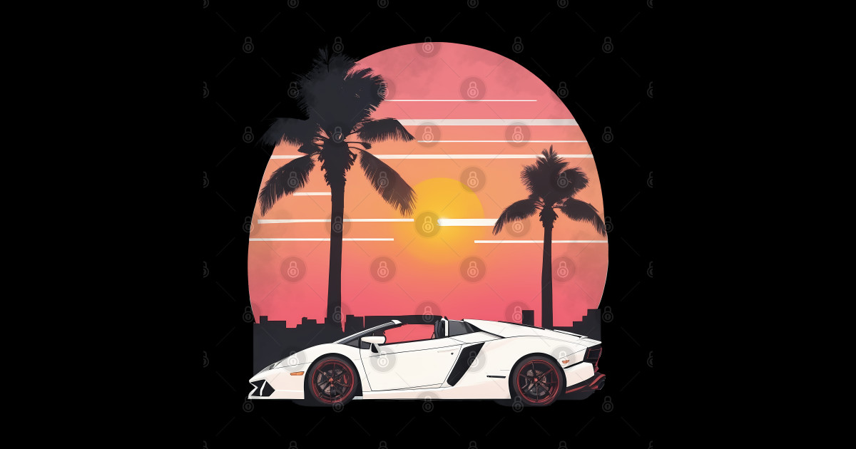 Vintage Summer Lambo Beach Sunset sports car - Beach Life - Sticker ...