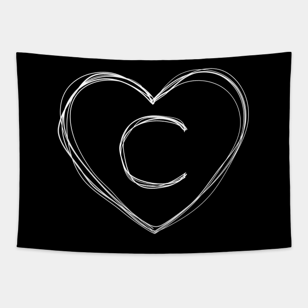 Letter C with heart frame in lineart style - Initial - Tapestry | TeePublic