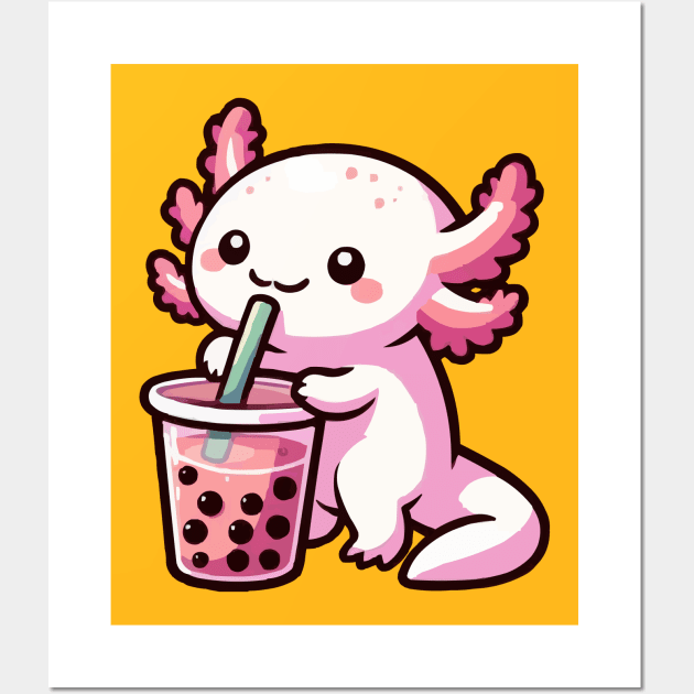 adorable baby axolotl drink boba - Axolotl Funny - Posters and Art ...