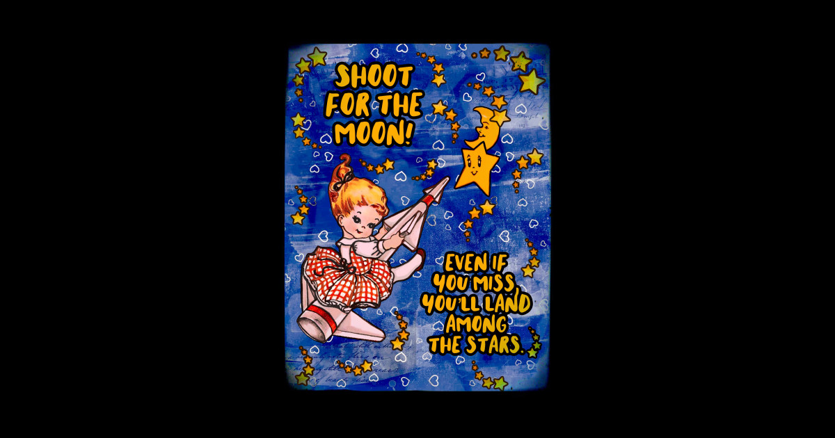 Vintage retro space rocket girl collage print. Anthropomorphic moon and star included. - Collage ...