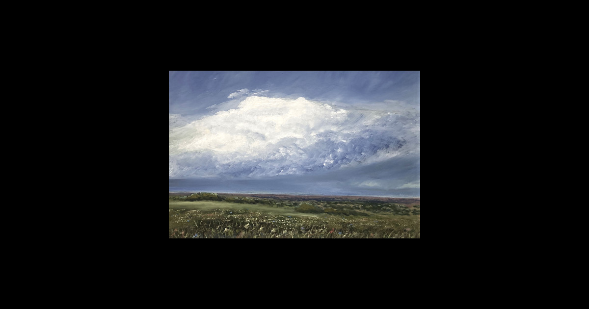 Blue Cloud Wildflower Landscape Oil Painting - Cloud - Sticker | TeePublic