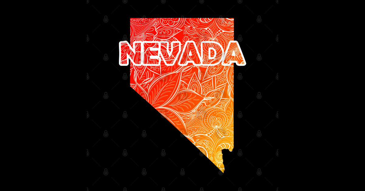 Colorful mandala art map of Nevada with text in red and orange - Nevada ...