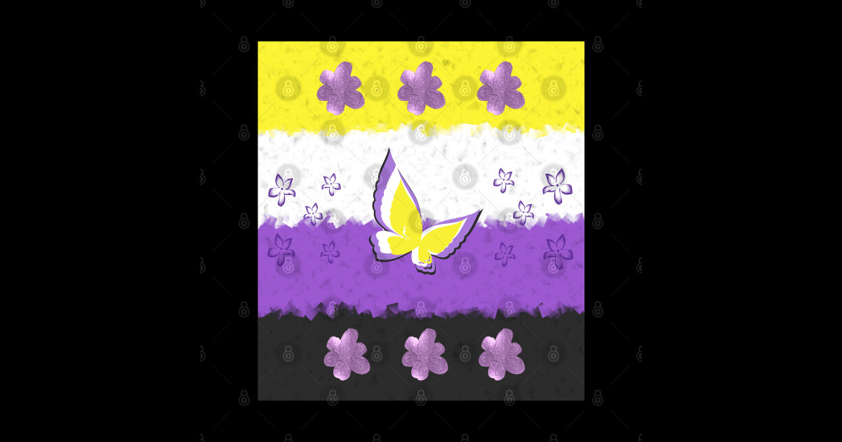 Non-binary Pride flag, butterfly and purple flowers - Non Binary Pride ...
