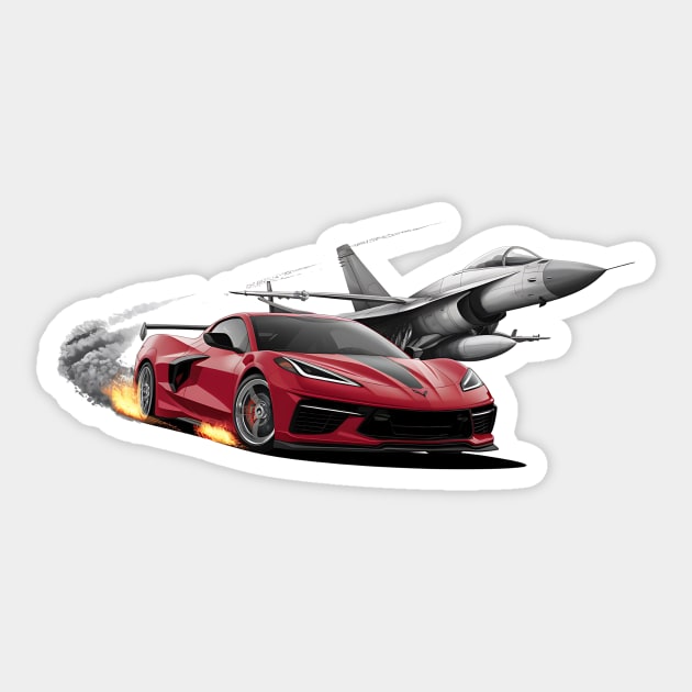 Red C8 Corvette vs Fighter Jet Plane Supercar Racecar Muscle Car Sports ...