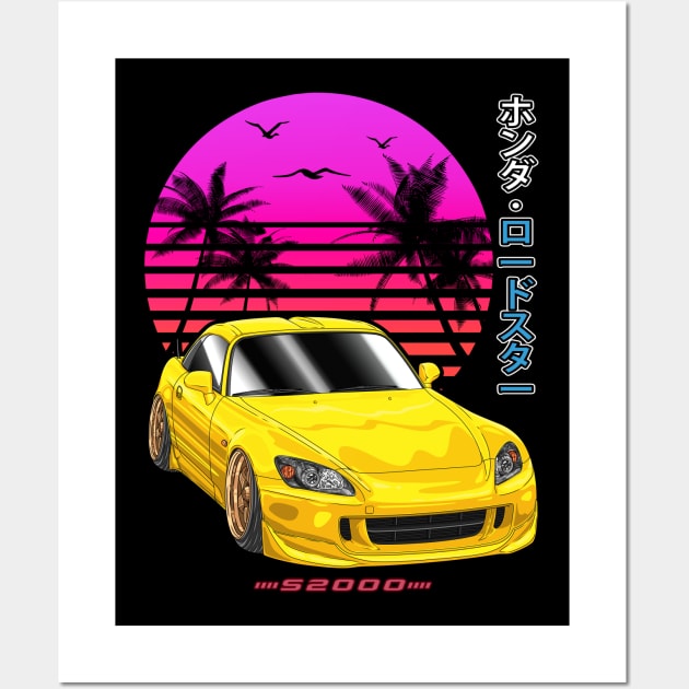 JDM Yellow Honda S2000 Roadster Sunset Palm Beach - S2000 - Posters and ...