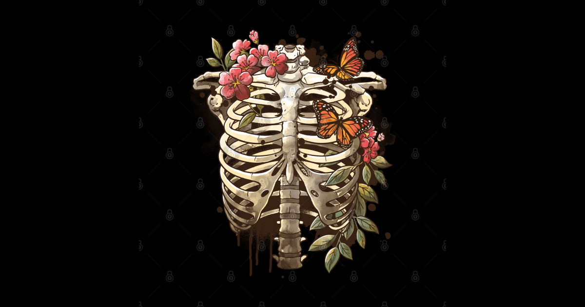 Spring skeleton watercolor - Rib Cage - Sticker | TeePublic