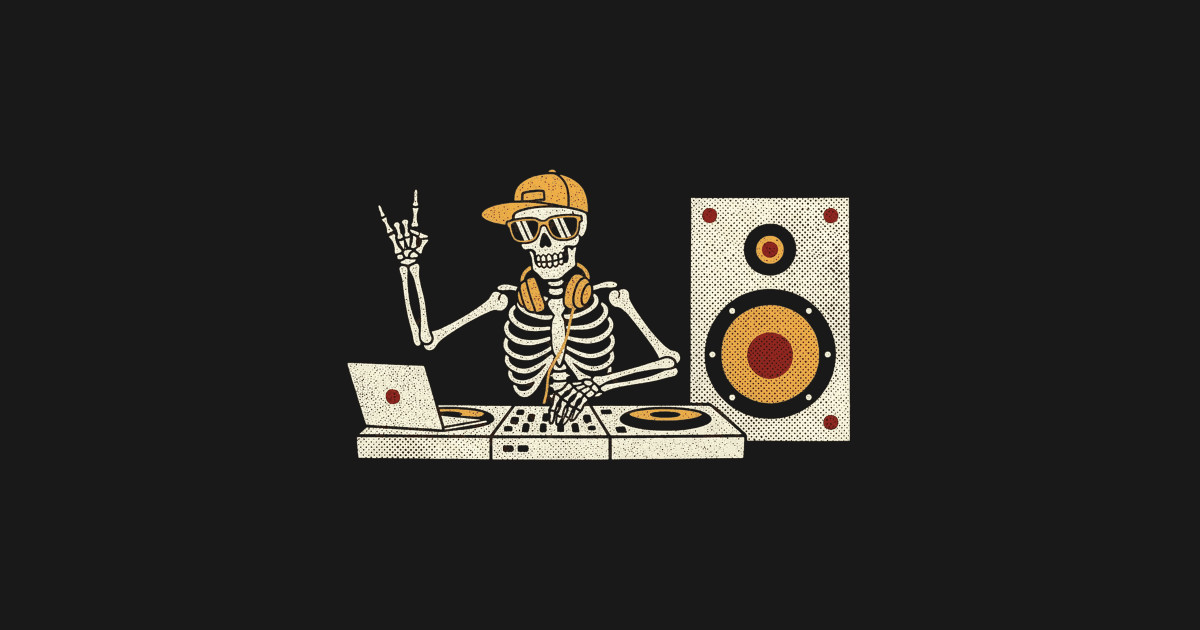 Skeleton DJ Turntable Music Skull Halloween Rave Party Cool - Skeleton ...