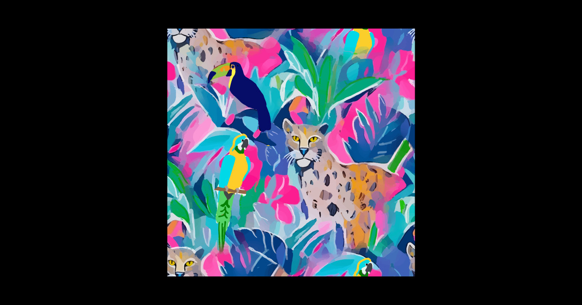 Cheetah, toucan and macaw parrot in colourful preppy jungle - Preppy ...