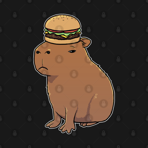 Capybara with a Hamburger on its head - Capybara Lover - T-Shirt ...