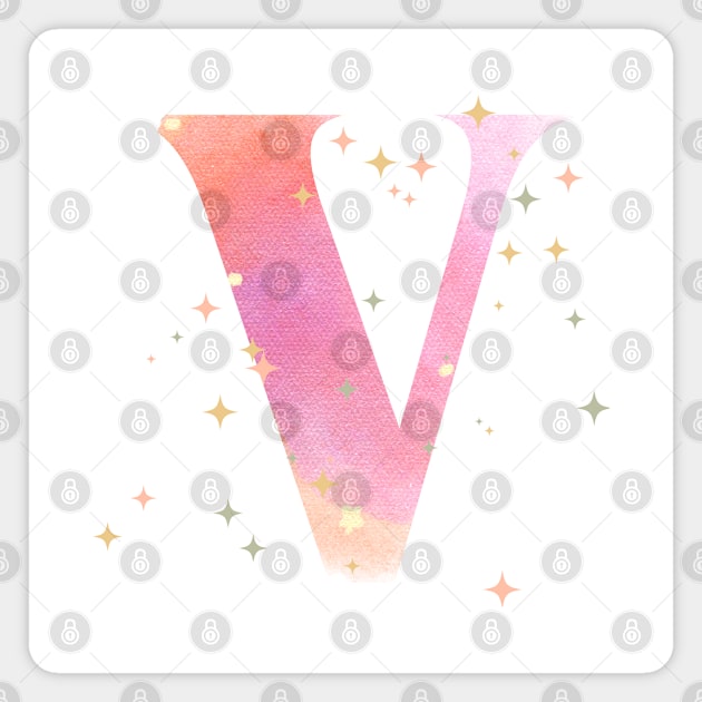 Letter V Monogram pink watercolor - Monogram Letter V - Magnet | TeePublic