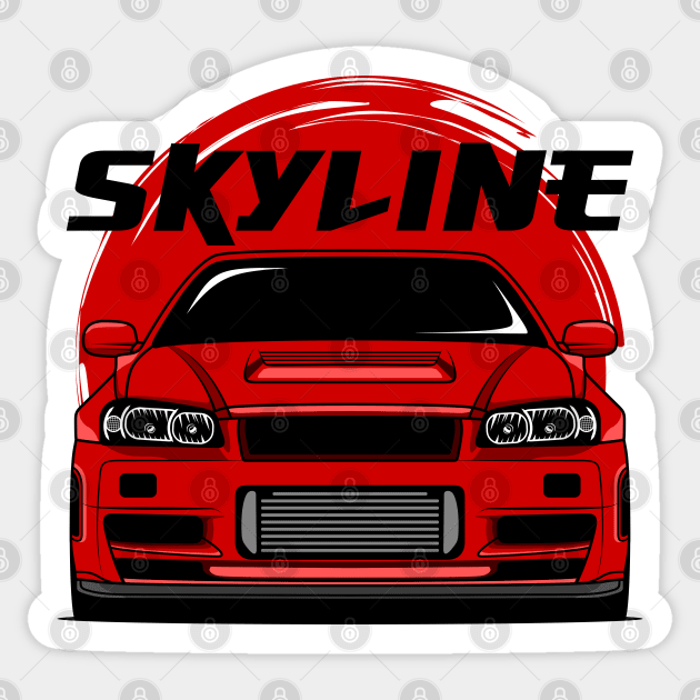 Red Skyline R34 - Gtr R34 - Sticker | TeePublic