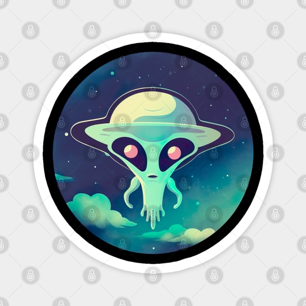 Mystical Alien Adventure - Night Sky Fantasy Art - Retro Alien - Magnet ...
