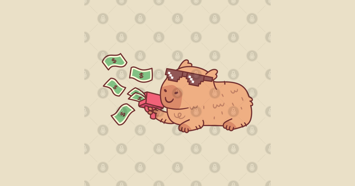 Chilling Capybara With Meme Sunglasses And Money Gun - Capybara - T ...