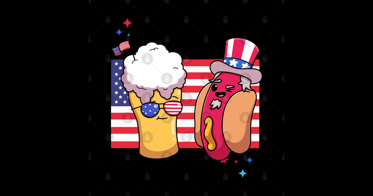 Kawaii Uncle Sam Hot Dog And Beer - Uncle Sam Hot Dog - T-Shirt | TeePublic