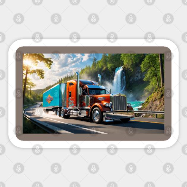 Big Rig on Scenic Highway - Truck Lover Gifts - Sticker | TeePublic