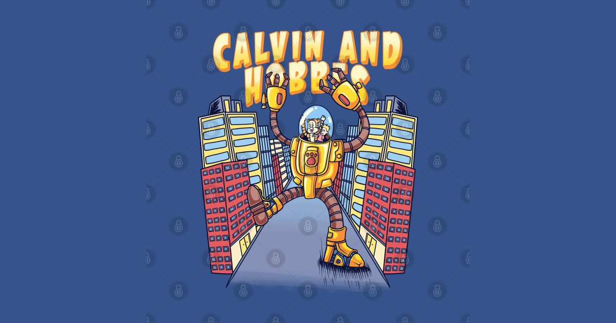 calvin and hobbes on a robot - Robot - T-Shirt | TeePublic