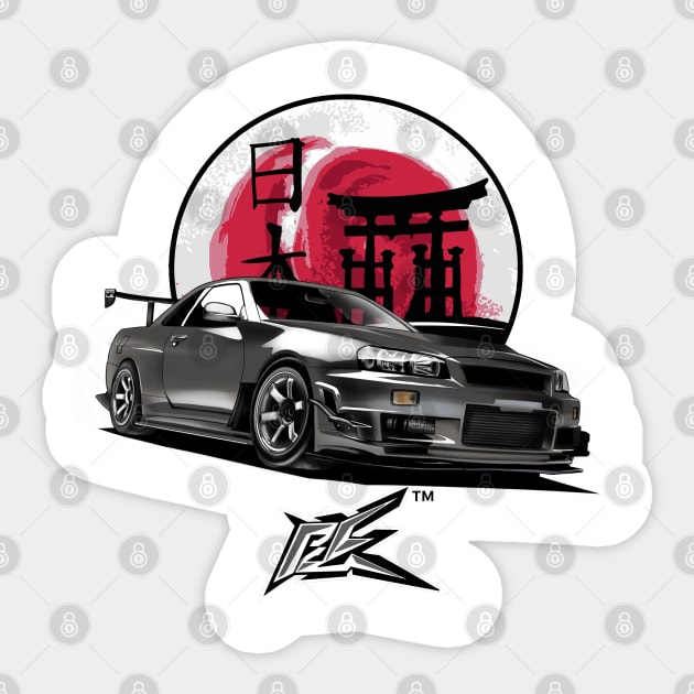 nissan gtr r34 race gray - Nissan Skyline Gtr R34 - Sticker | TeePublic
