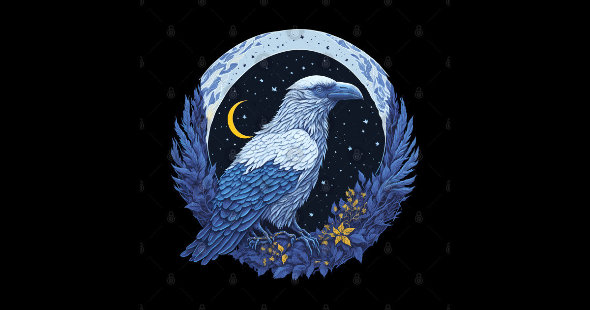 White Crow at Night Time - Crow Art - Sticker | TeePublic