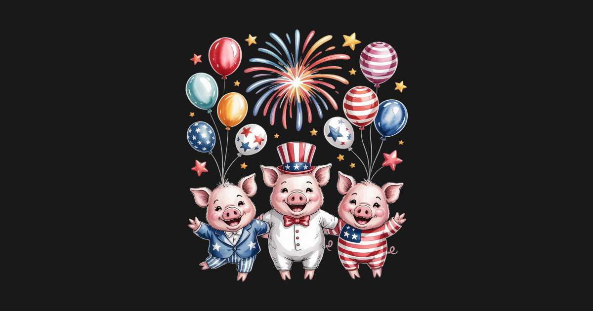 Fireworks American Flag Pig Patriotic Farmer 4th July - Fireworks ...