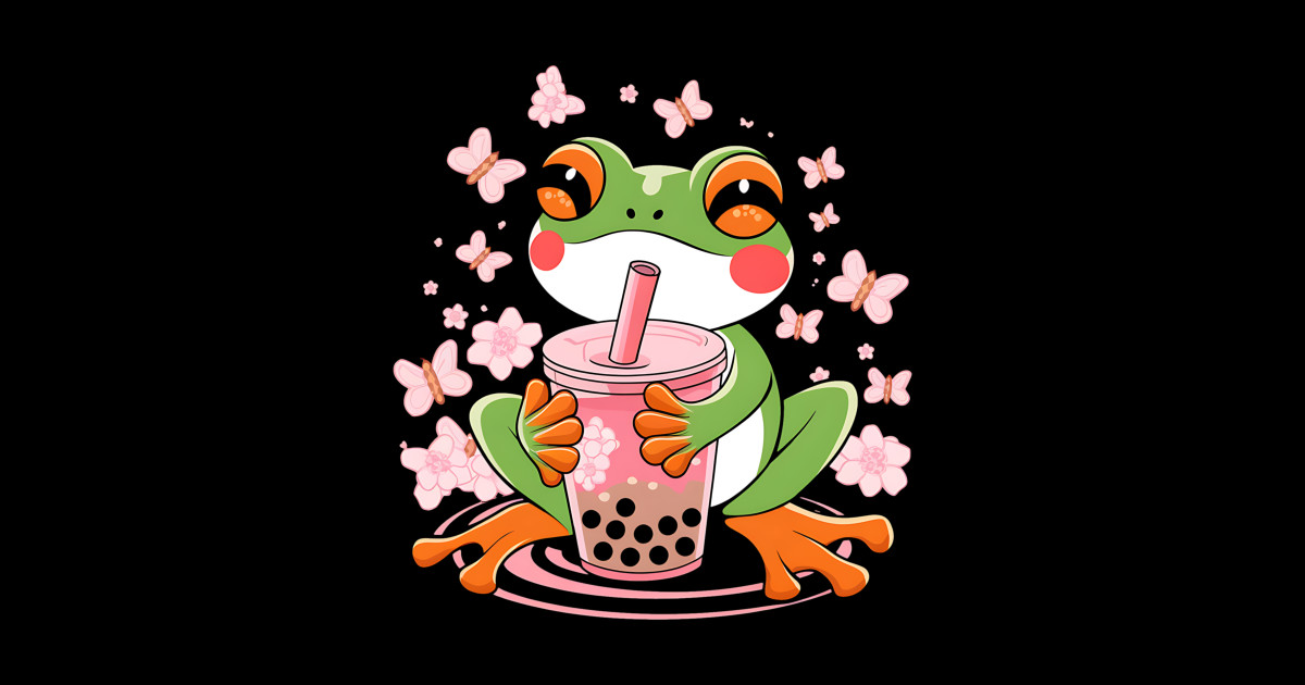 Frog Drinking Bubble Tea Kawaii Meme Graphic Summer Season - Frog ...