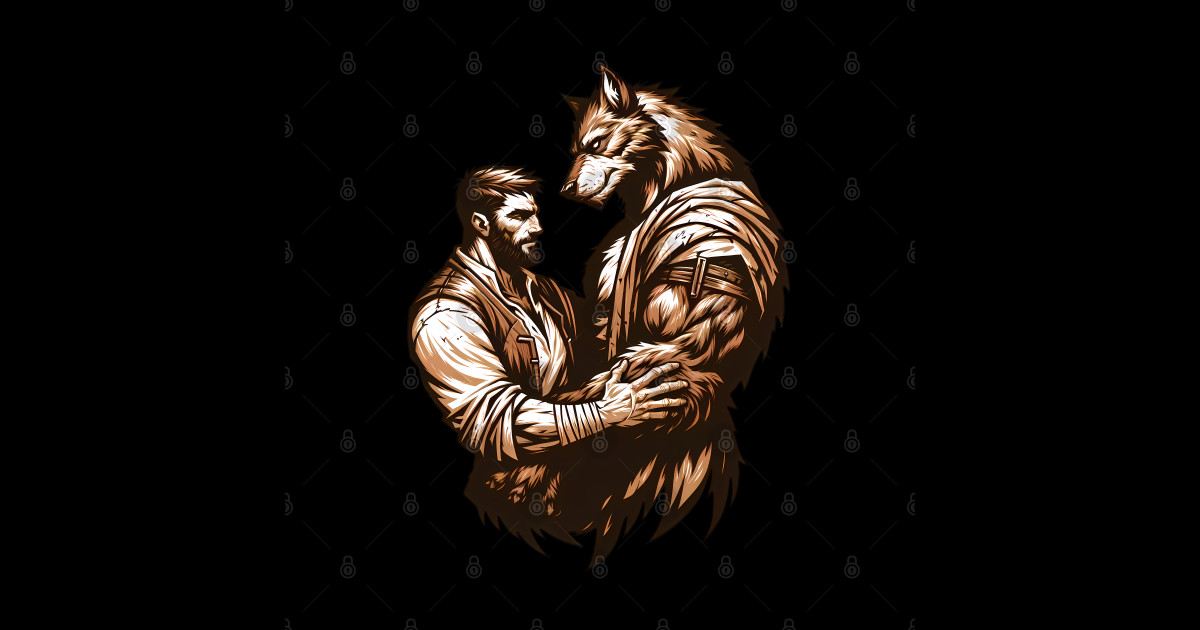Man and Werewolf Hugging Gay Lovers V2 - Werewolf - Sticker | TeePublic