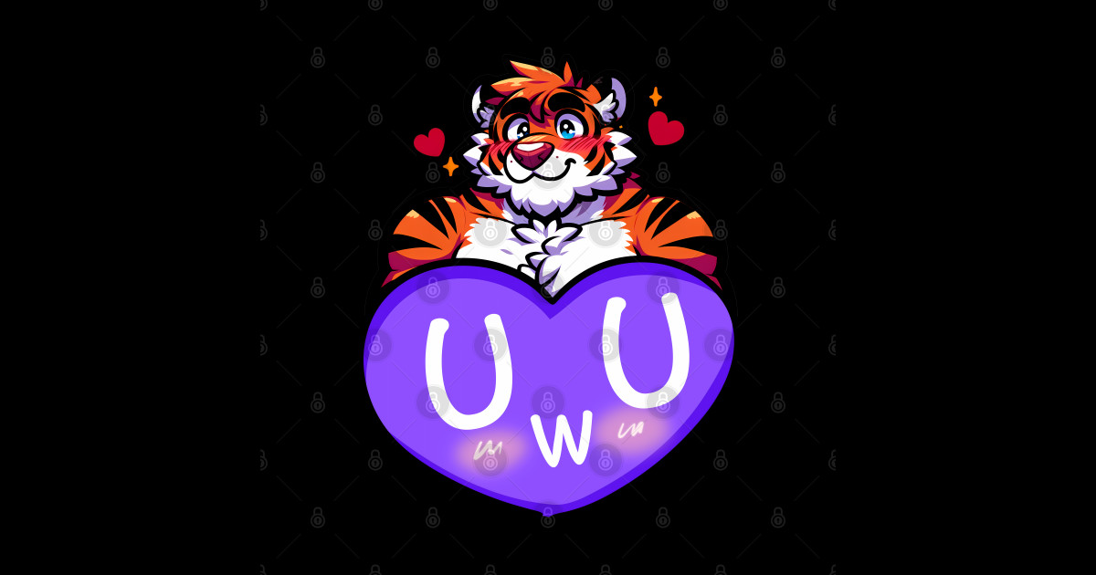 Blushing UwU Furry Anthro Tiger Heart - Furry - Sticker | TeePublic