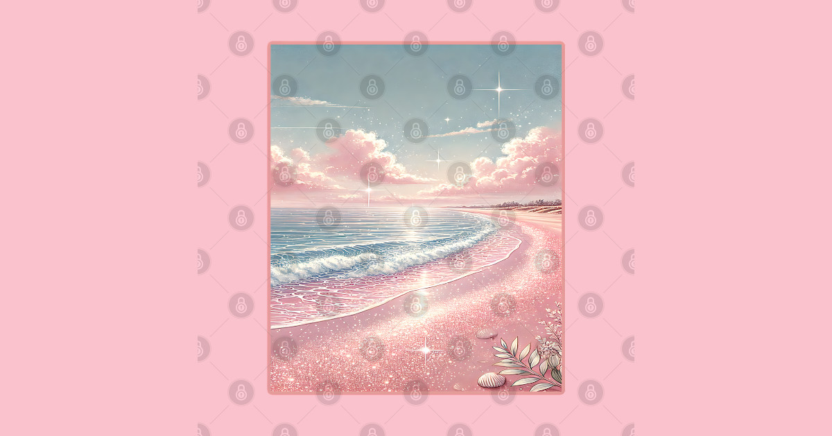 Pink Glitter Beach Sunset Fantasy Art - Beach - T-Shirt | TeePublic