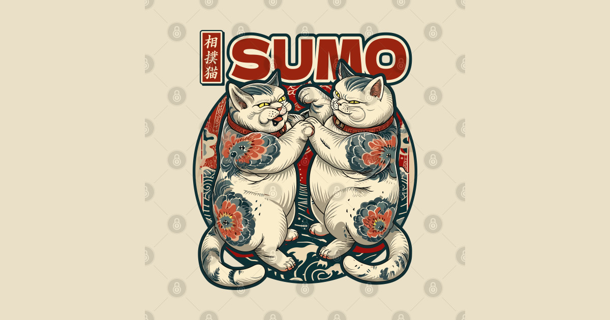 Japanese Sumo Wrestling Cats - Sumo Cat - T-Shirt | TeePublic
