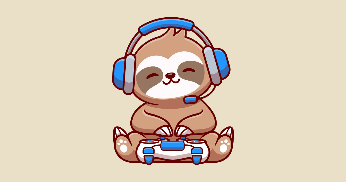 Cute Sloth Gaming Cartoon - Cute Sloth Gaming Cartoon - T-Shirt | TeePublic