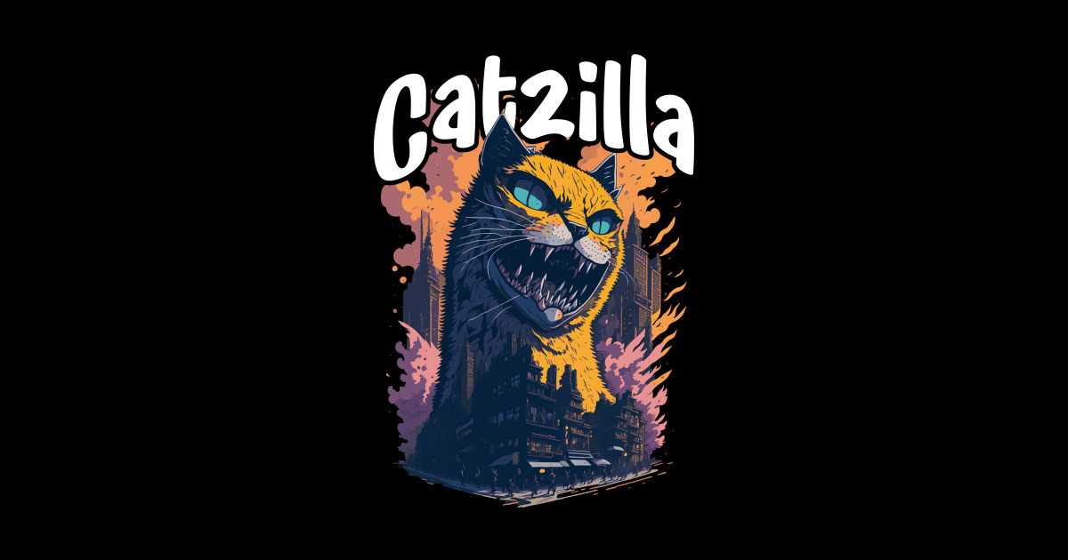 Catzilla Unleashed Funny Cartoon-Style Feline - Catzilla Cat - Sticker ...