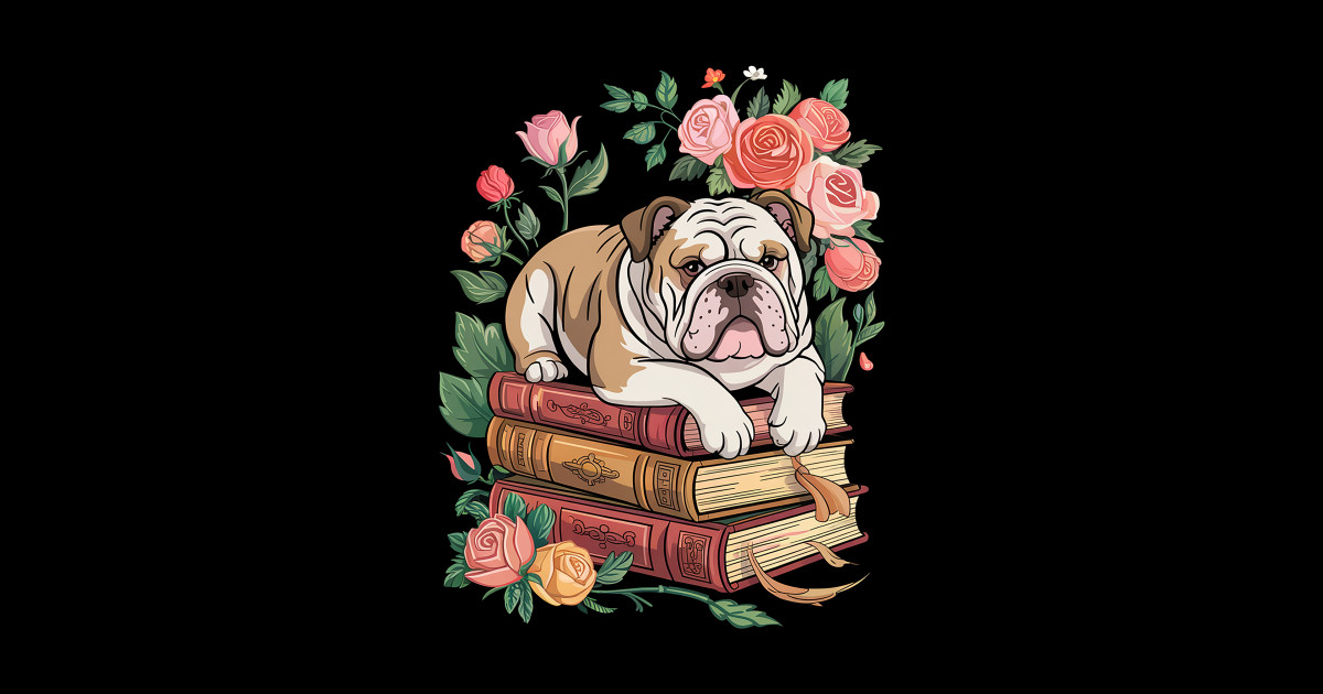 Cottagecore Aesthetic Floral English Bulldog Dog Books - Cottagecore ...