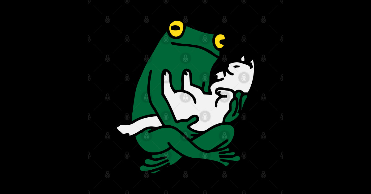 FROG AND CAT - Funny Animal Cartoon - Sticker | TeePublic