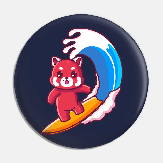 Cute red panda surfing summer vacation - Surfing - Pin | TeePublic