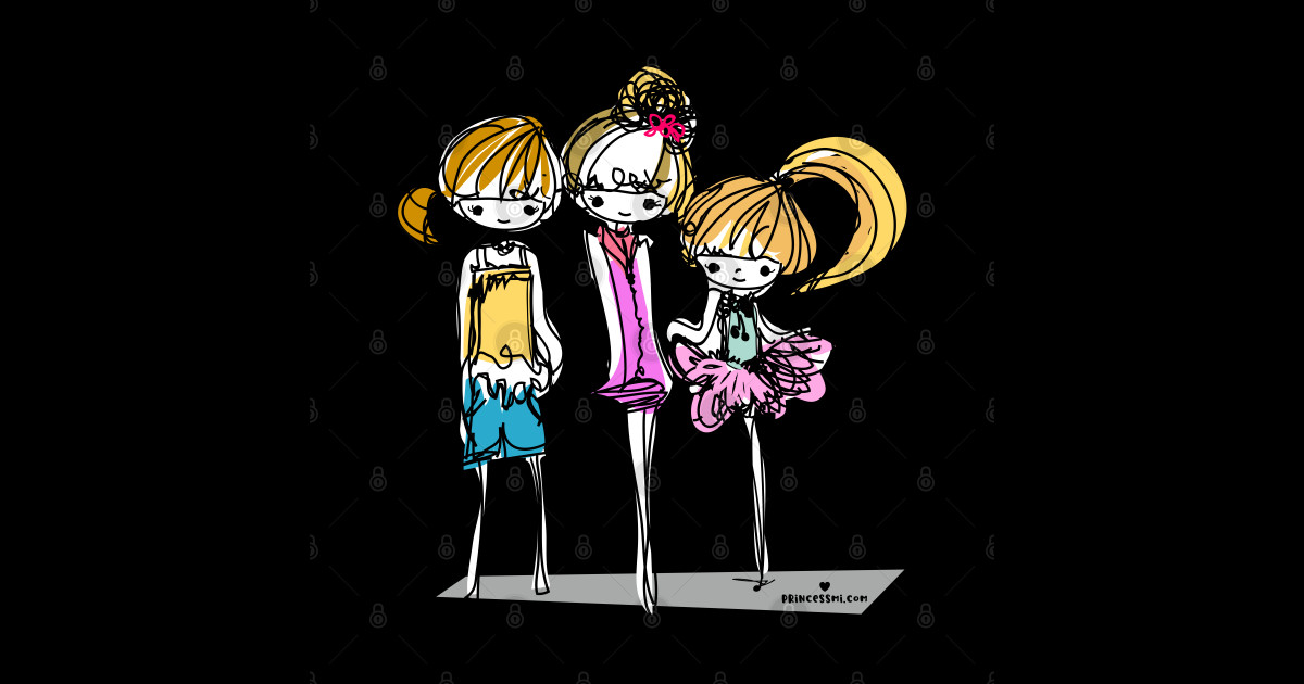 doodle three girls illustration - Doodle Lady - Sticker | TeePublic