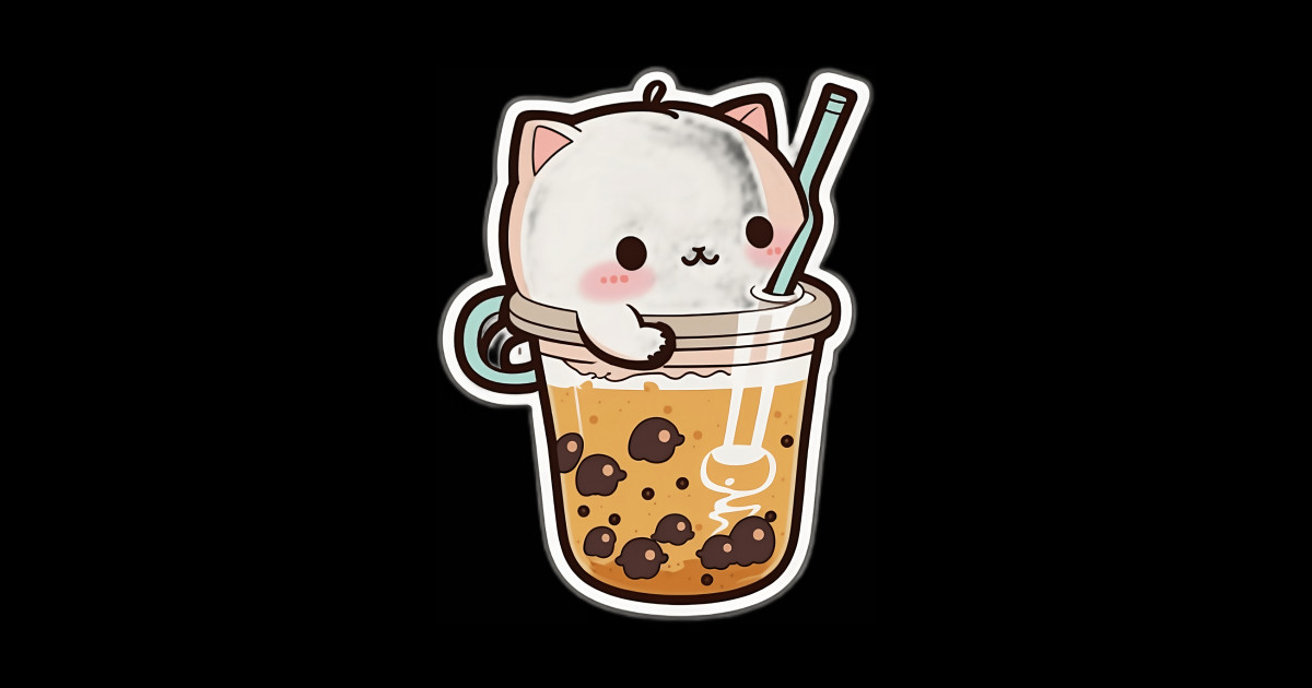 Cute Cat Drinking Bubble Tea Cartoon Boba Drawing - Bubble Tea ...