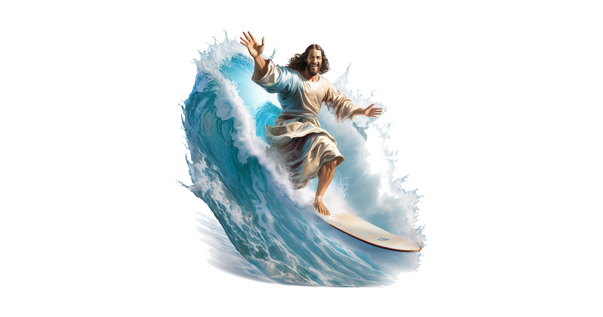 Surfer Jesus - Jesus Surfing - T-Shirt | TeePublic