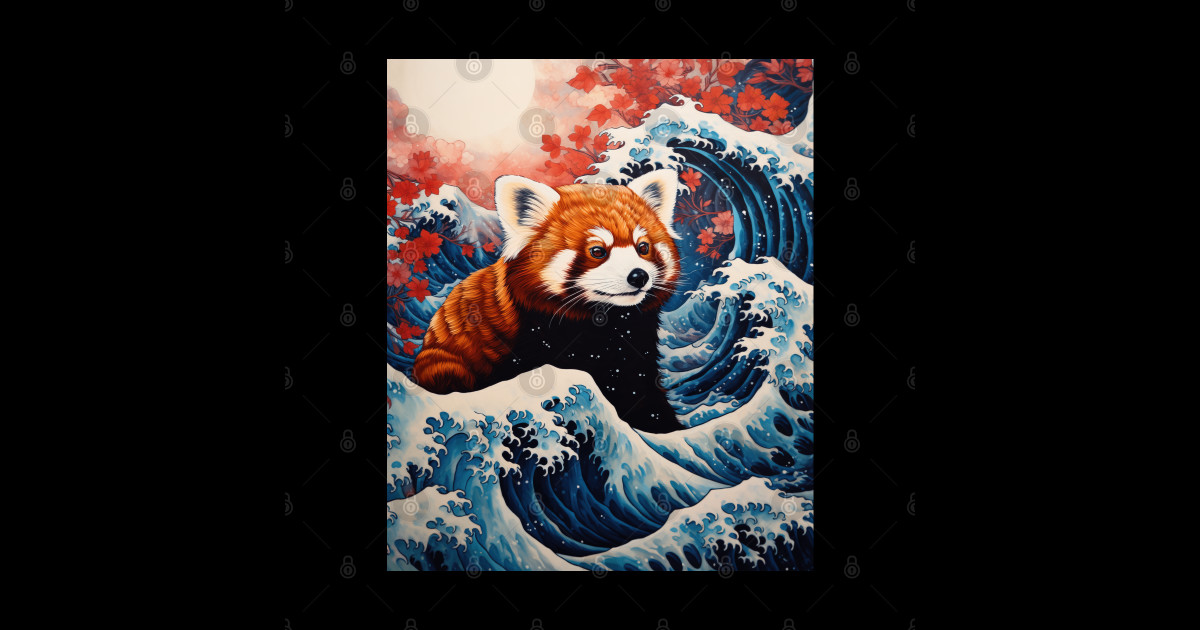 The Great Wave of Red Panda Funny - Great Wave Of Red Panda - Bag ...