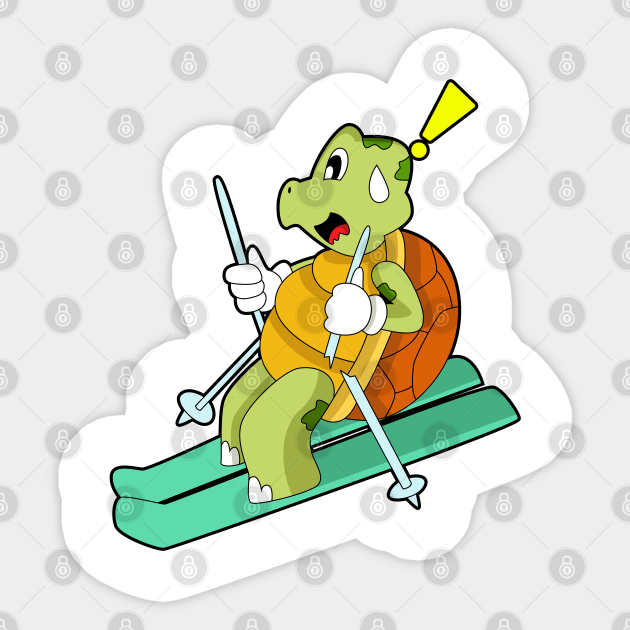 Turtle as Skier with Ski - Ski - Sticker | TeePublic