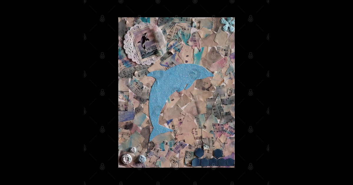 Dolphin Collage :: Sea Creatures - Blue Dolphin - Sticker | TeePublic