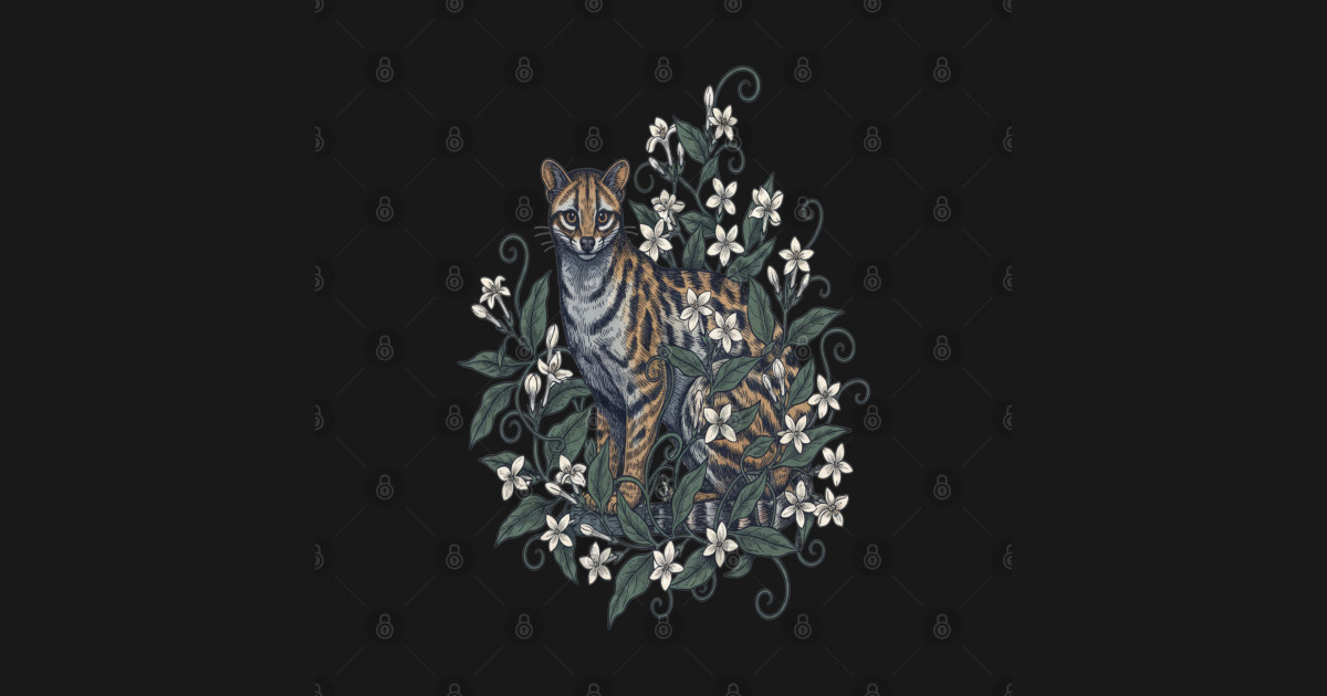 Civet Cat with Jasmine Vine Blooms - Cat Lover - T-Shirt | TeePublic